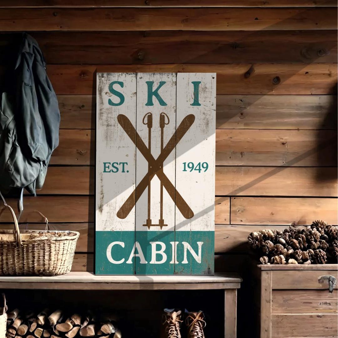 Custom Rustic Ski Cabin Sign – Vintage-style Personalized Wood Ski ...