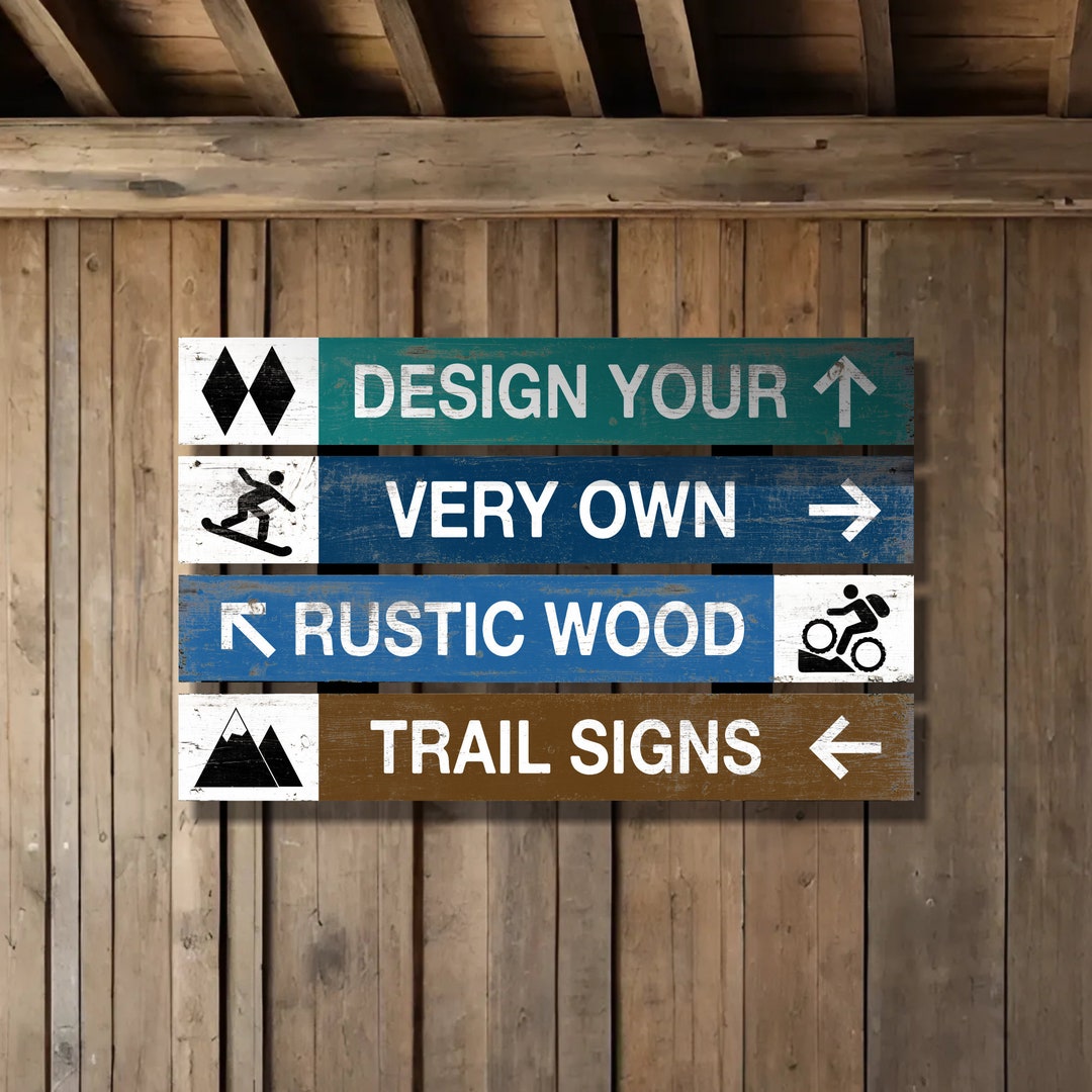 Customize These Wood Ski Trail Signs, Rustic and Woodsy Trail Markers ...