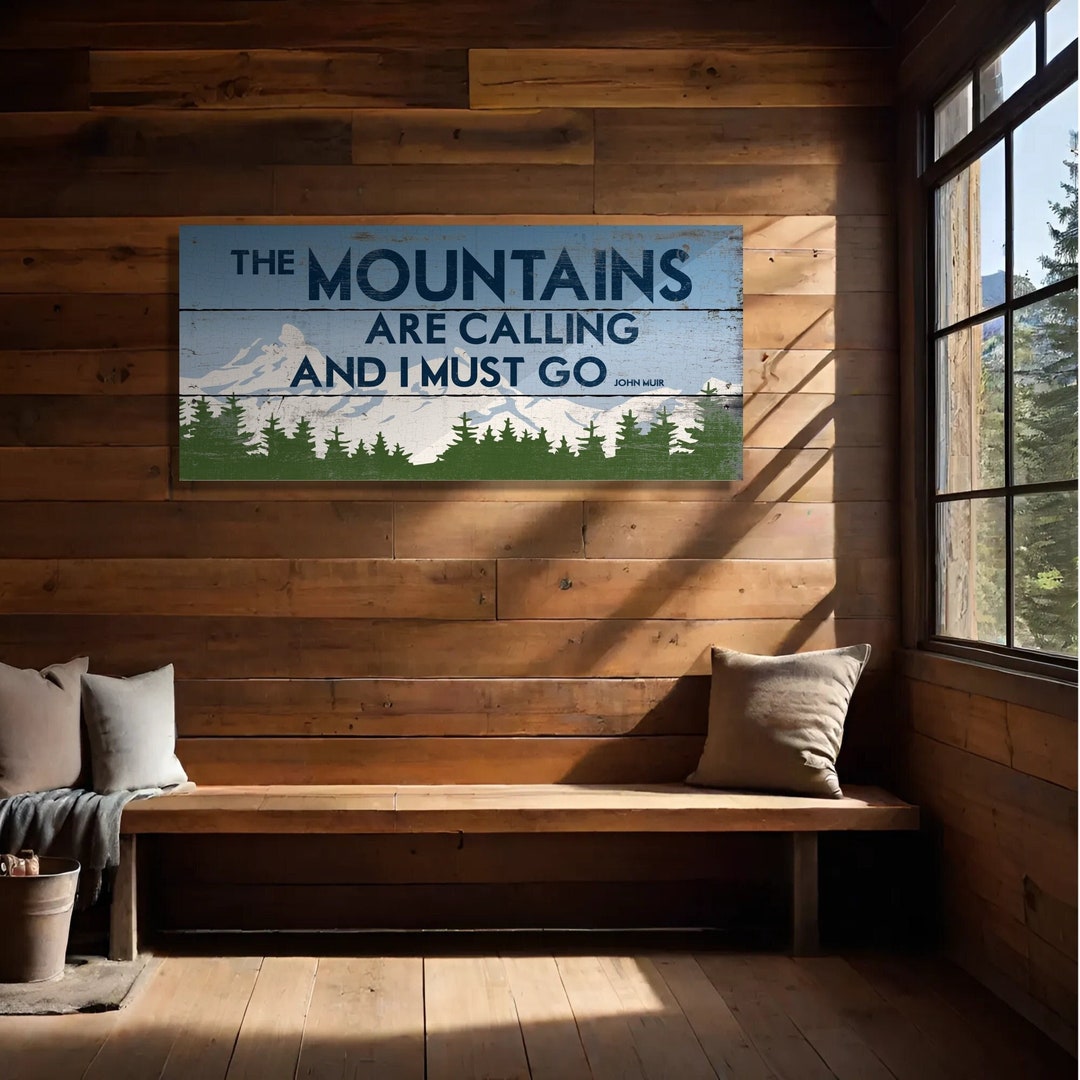 Mountains Are Calling Wood Sign – Rustic Woodsy Cabin Decor - Etsy