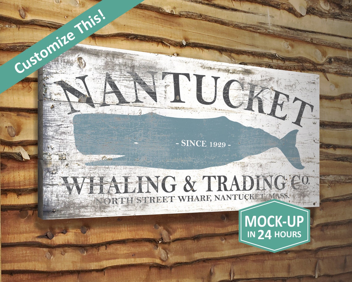 Custom Wood Sign Nantucket Whaling & Trading Rustic Beach | Etsy