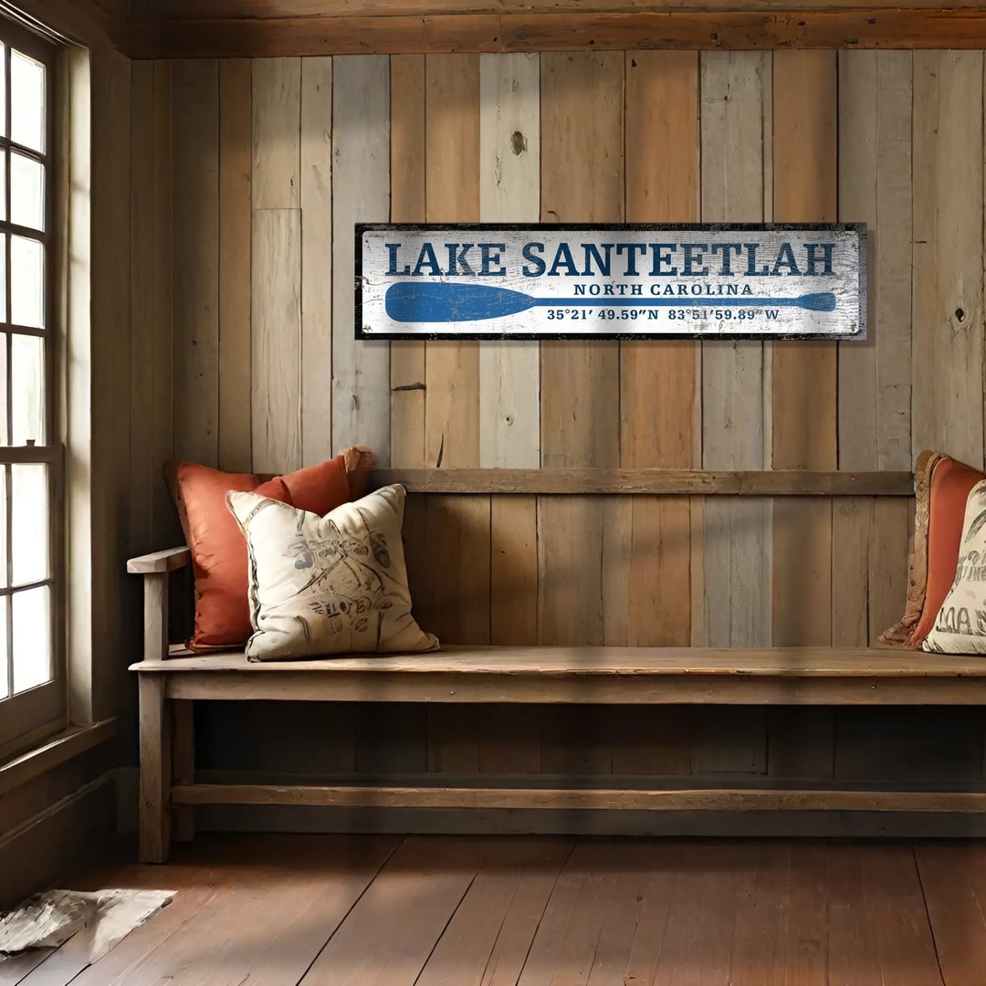 Custom Rustic Wood Lake Sign With Coordinates, Perfect Personalized ...
