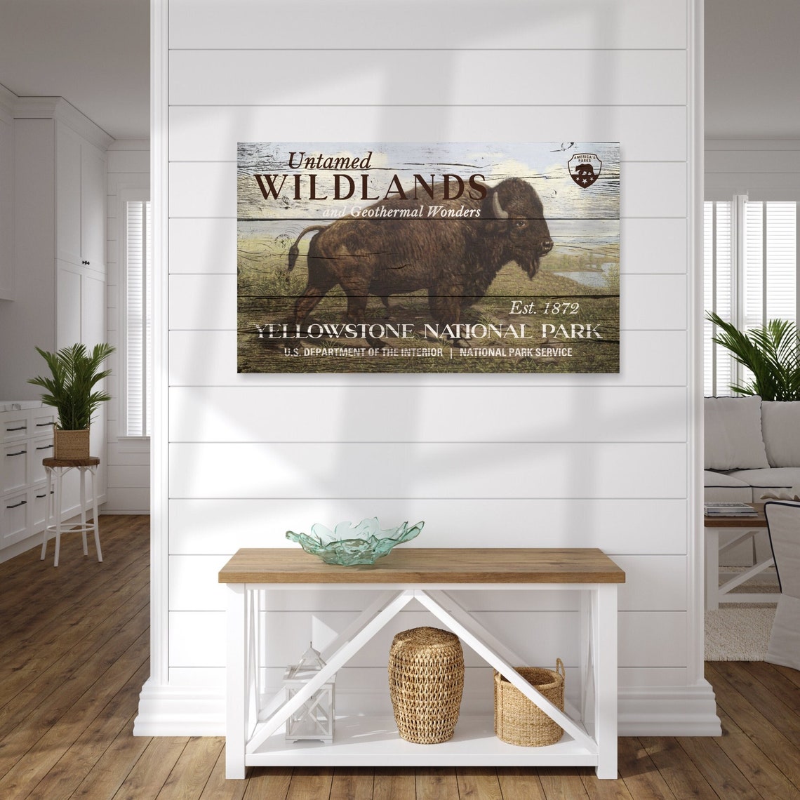 Yellowstone Bison National Park Wood Sign, Rustic Wildlife Cabin Decor ...