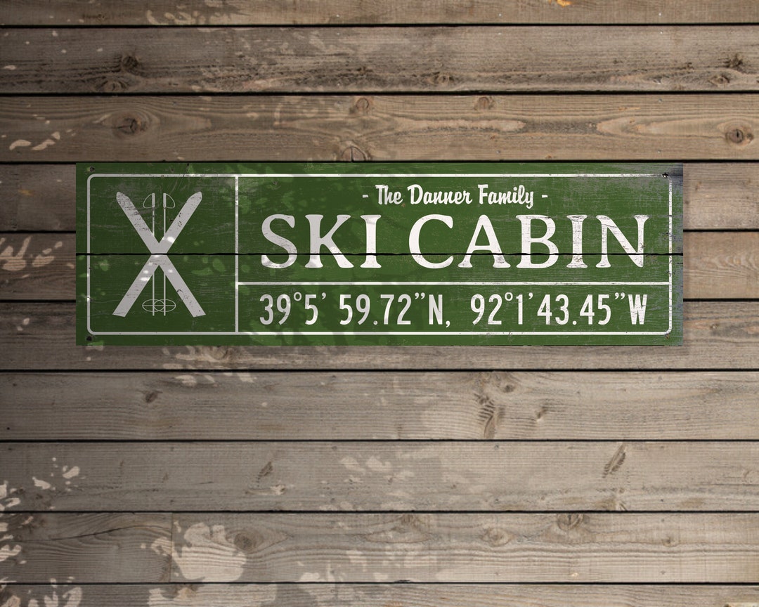 Custom Wood Ski Cabin Sign, Family Name, Coordinates and Established ...
