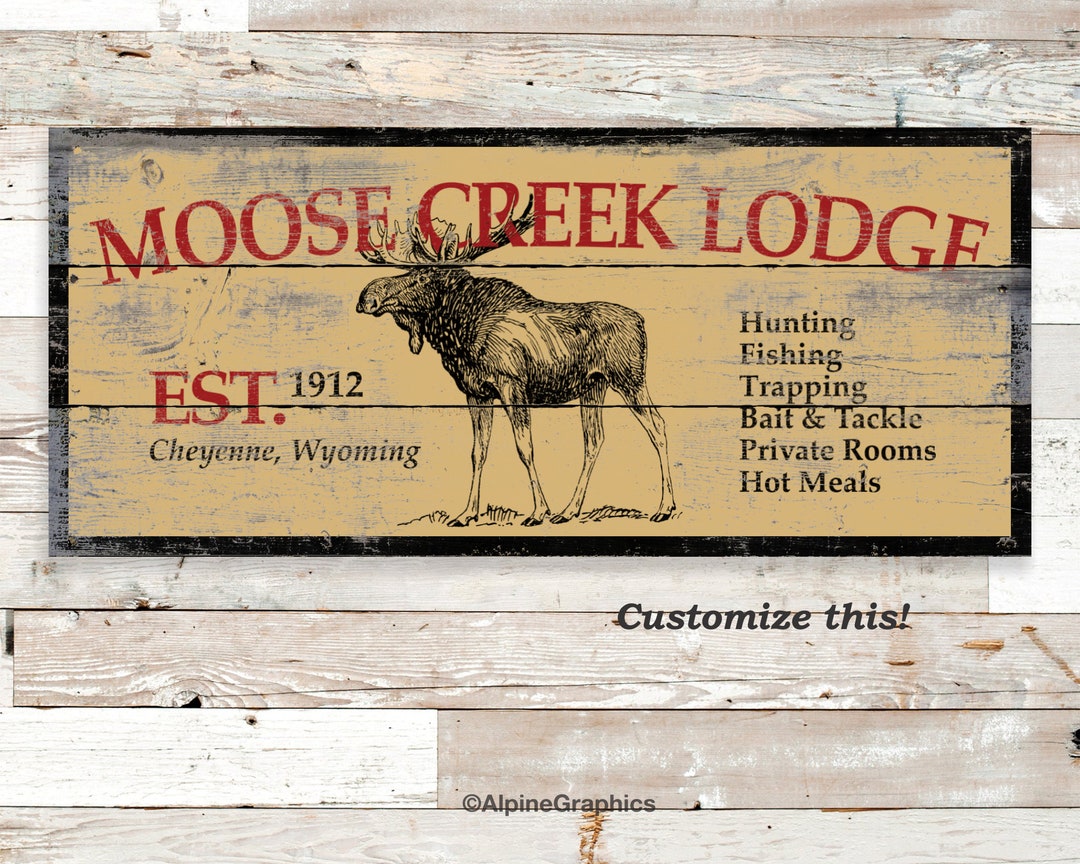 Rustic Wood Moose Creek Lodge Sign, a Perfect Personalized Lodge Themed ...