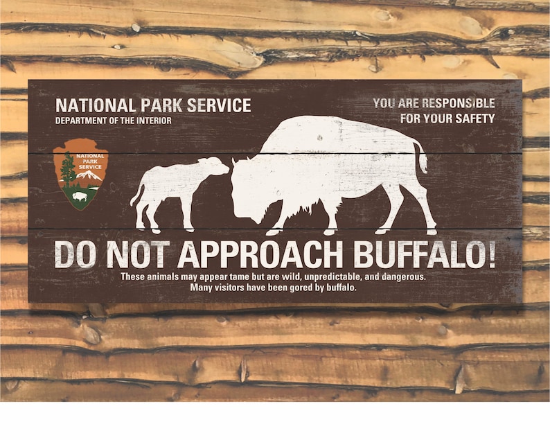 National Park Buffalo Warning Sign - Rustic Wood Cabin Decor ...