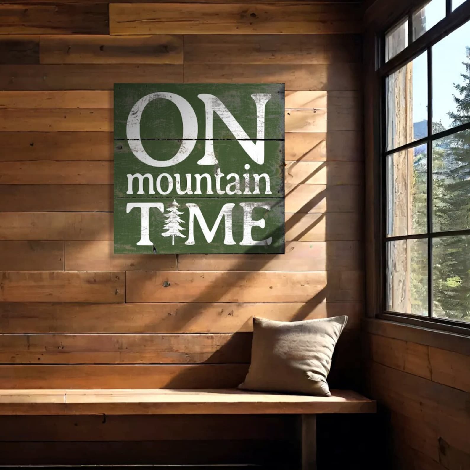 Personalized on Mountain Time Sign, Weathered and Rustic Lodge Decor ...