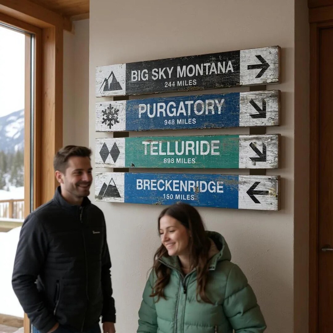 Personalized Ski Resort Wood Trail Sign - Rustic Weathered and ...