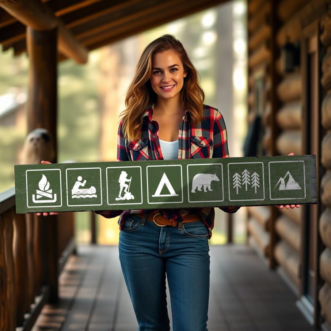 Personalized Camp & Recreation Symbols Sign – Rustic Distressed Wood ...