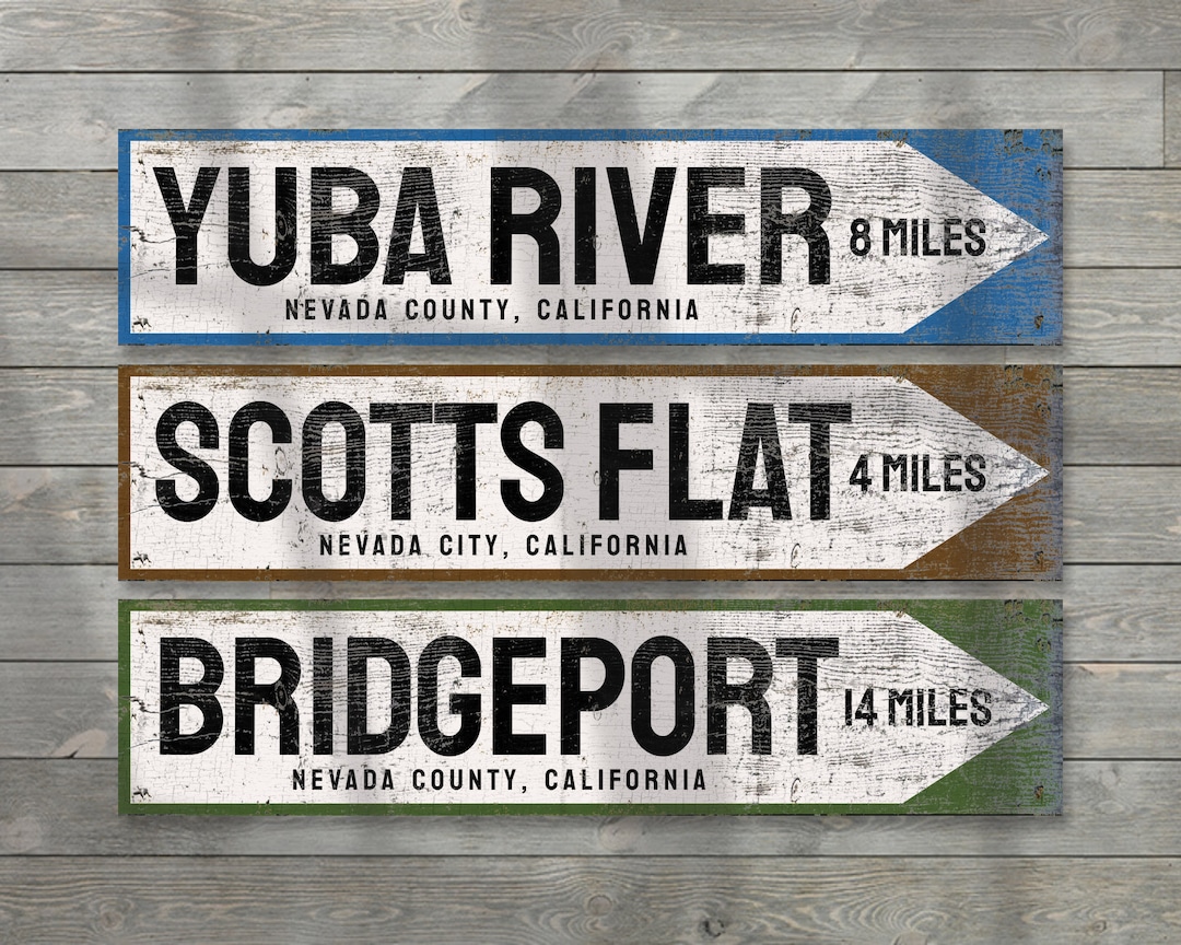 Custom Yuba River Directional Sign, Local Rustic Wood Sign, Woodsy ...