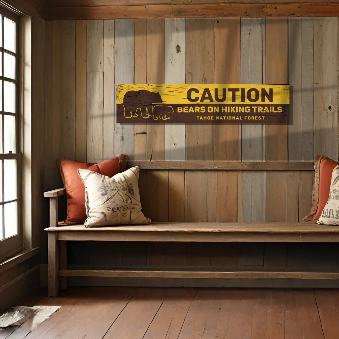Caution Bears on Hiking Trails, Rustic Wood Sign, Woodsy Cabin Decor ...