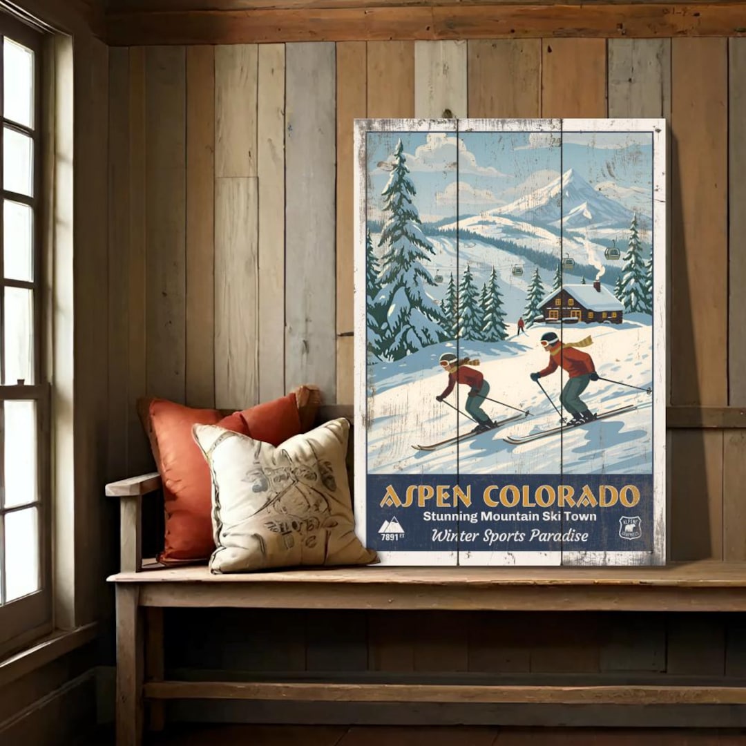 Customize This Custom Vintage Ski Poster on Wood - Aspen Colorado ...