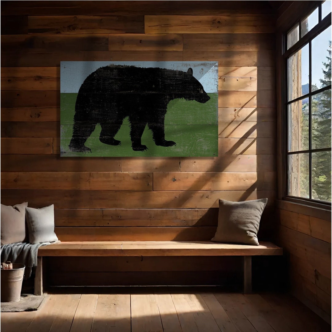 Black Bear Rustic Wood Sign, Distressed Cabin and Lodge Decor, Large ...