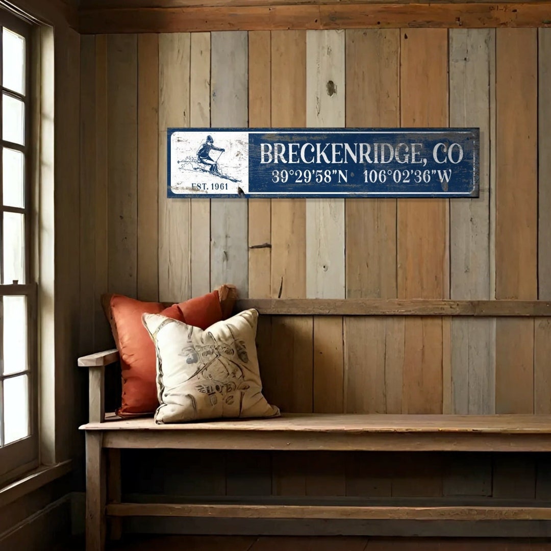 Personalized Coordinates Rustic Wood Sign - Distressed Ski Resort Sign ...