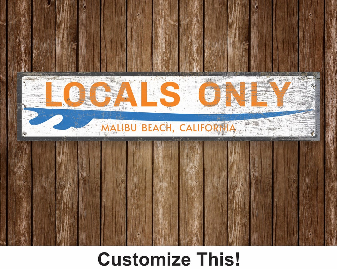 Personalized Locals Only Surfing Sign, Rustic Wood Sign for Cottage or ...