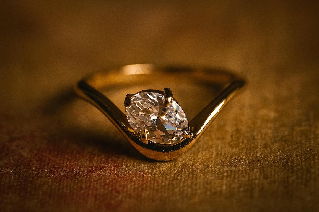 Oval Moissanite Ring 14k Solid Gold Floating Gem Ring East West Unique Sideway Oval Cut Ring ...