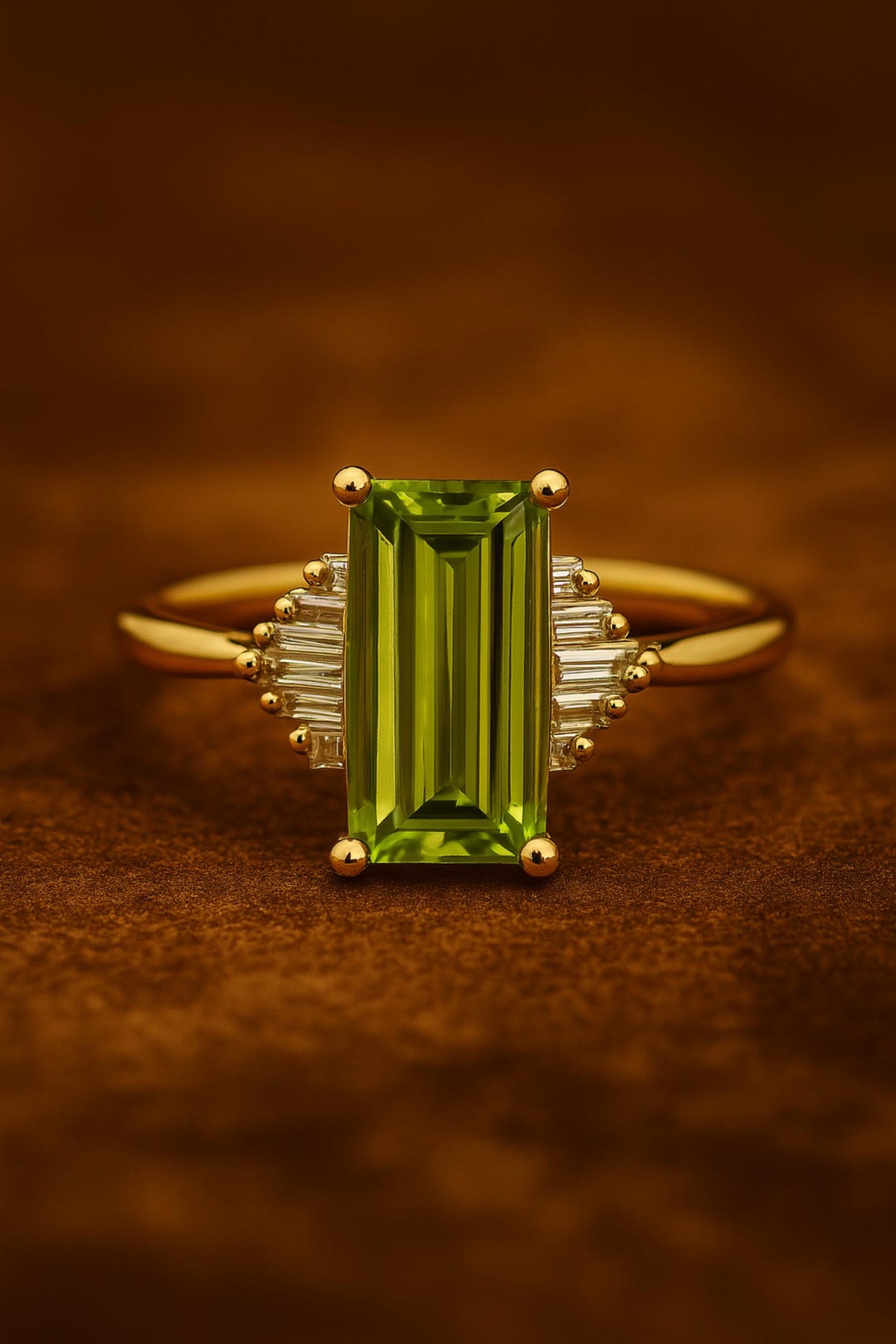 Peridot Baguette Ring, August Birthstone Peridot Vintage Ring, Silver ...