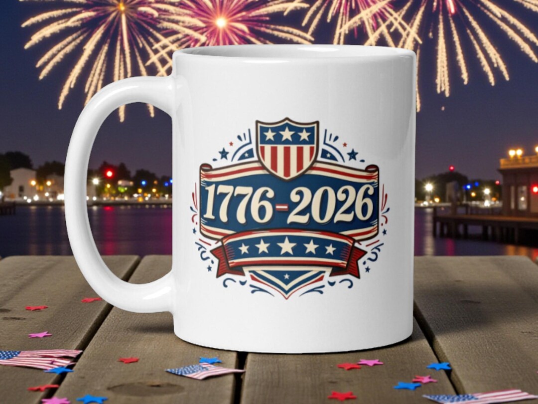 USA 250th Anniversary Mug | Retro 1776 Typography Coffee Cup | White ...