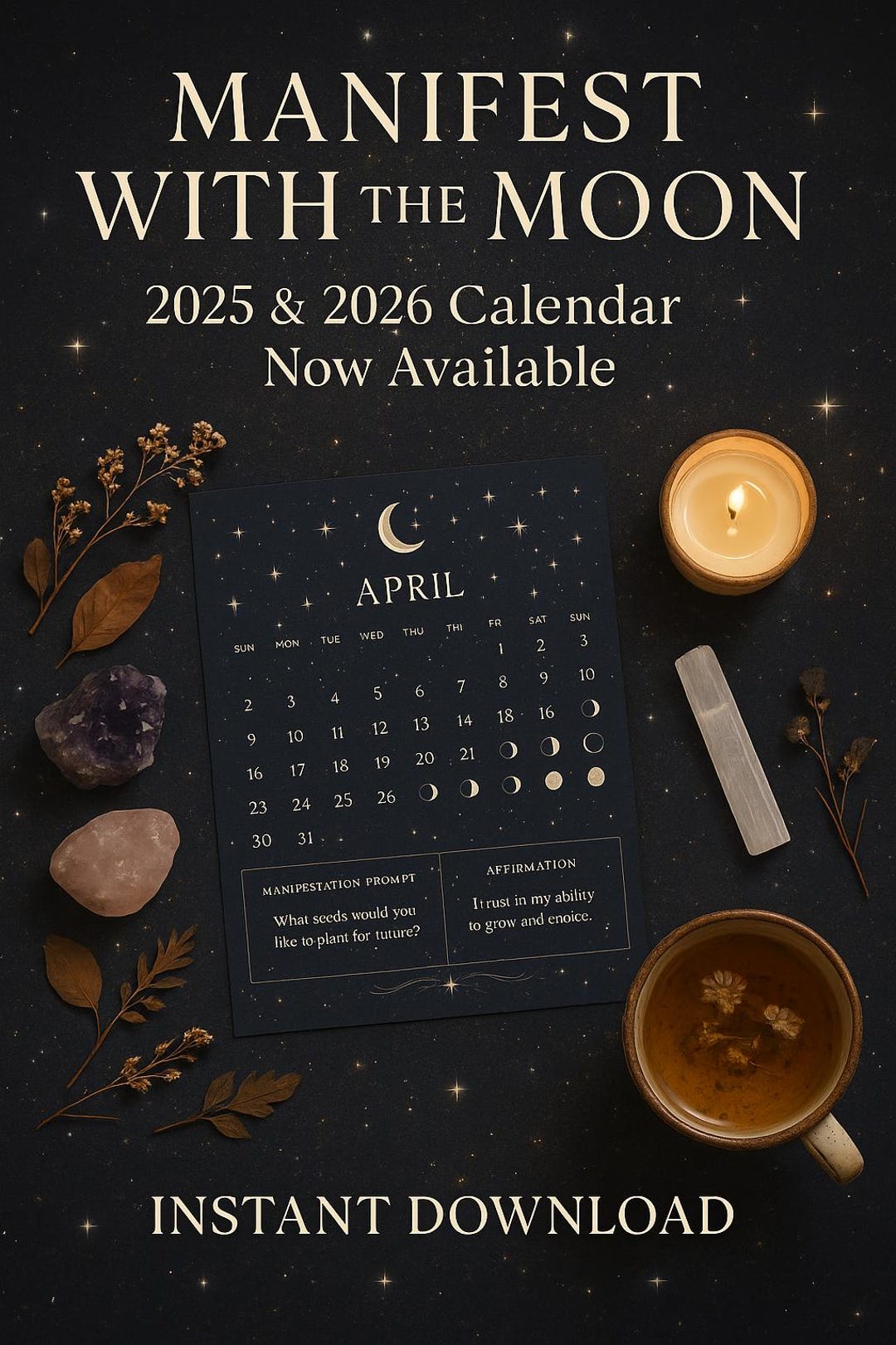 2025–2026 Moon Phase & Manifestation Calendar | Celestial Lunar Planner ...