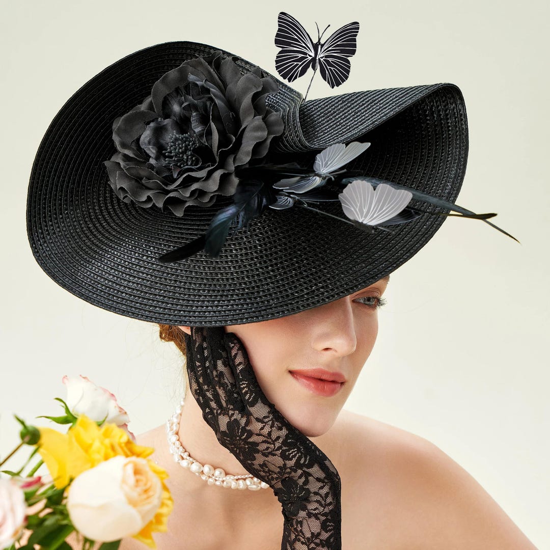 Classic Vintage Wide Brim Fascinator, Vintage Feather and Butterfly Hat ...