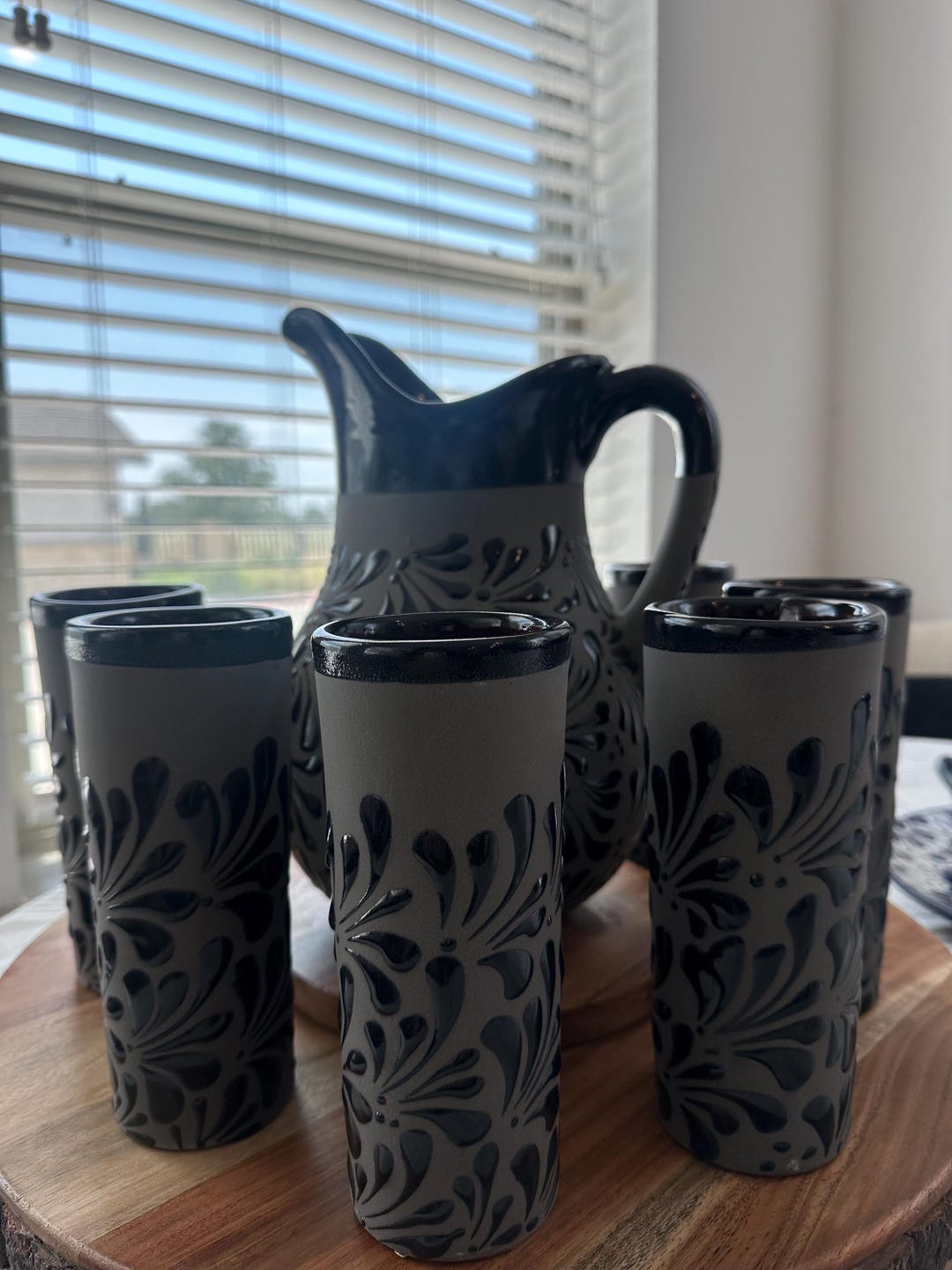 Black on Black Talavera Pitcher Set - Etsy
