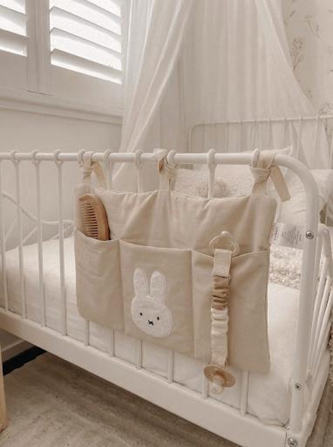 Miffy Embroidered Linen Crib Organizer, Handcrafted Nursery Storage ...