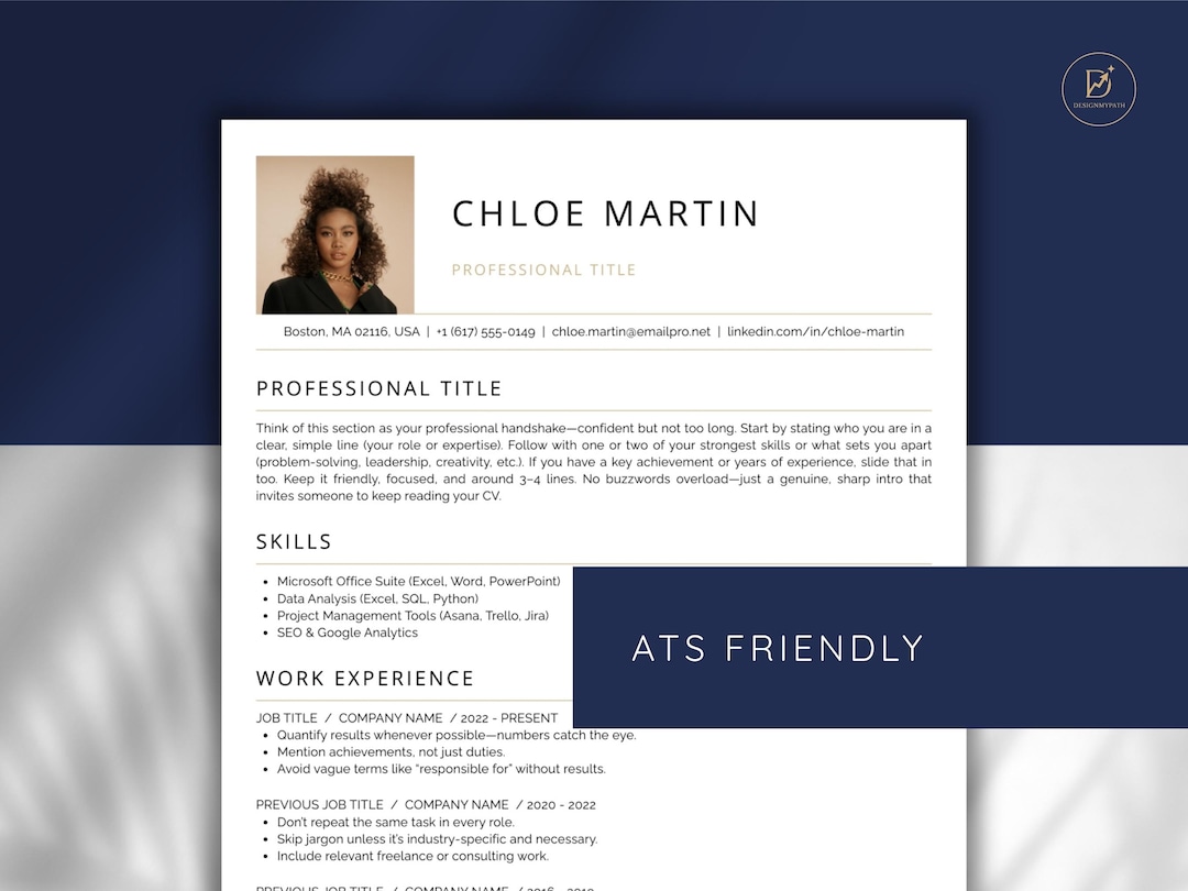 Ats-friendly Resume Template With Photo, ATS Resume Template for Canva ...