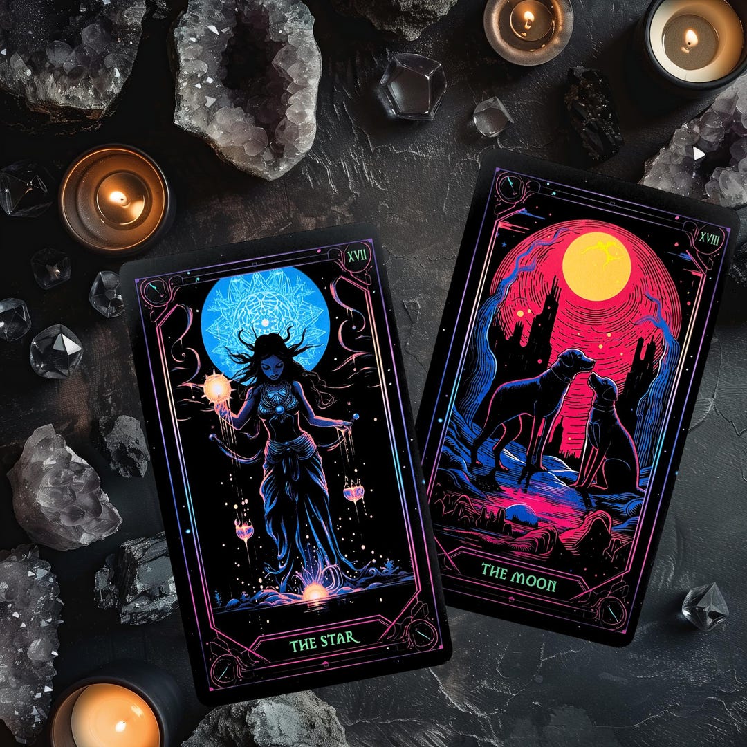 Dark Neon Tarot | Cyberpunk 78-card Black Core Deck | Synthwave Blade ...