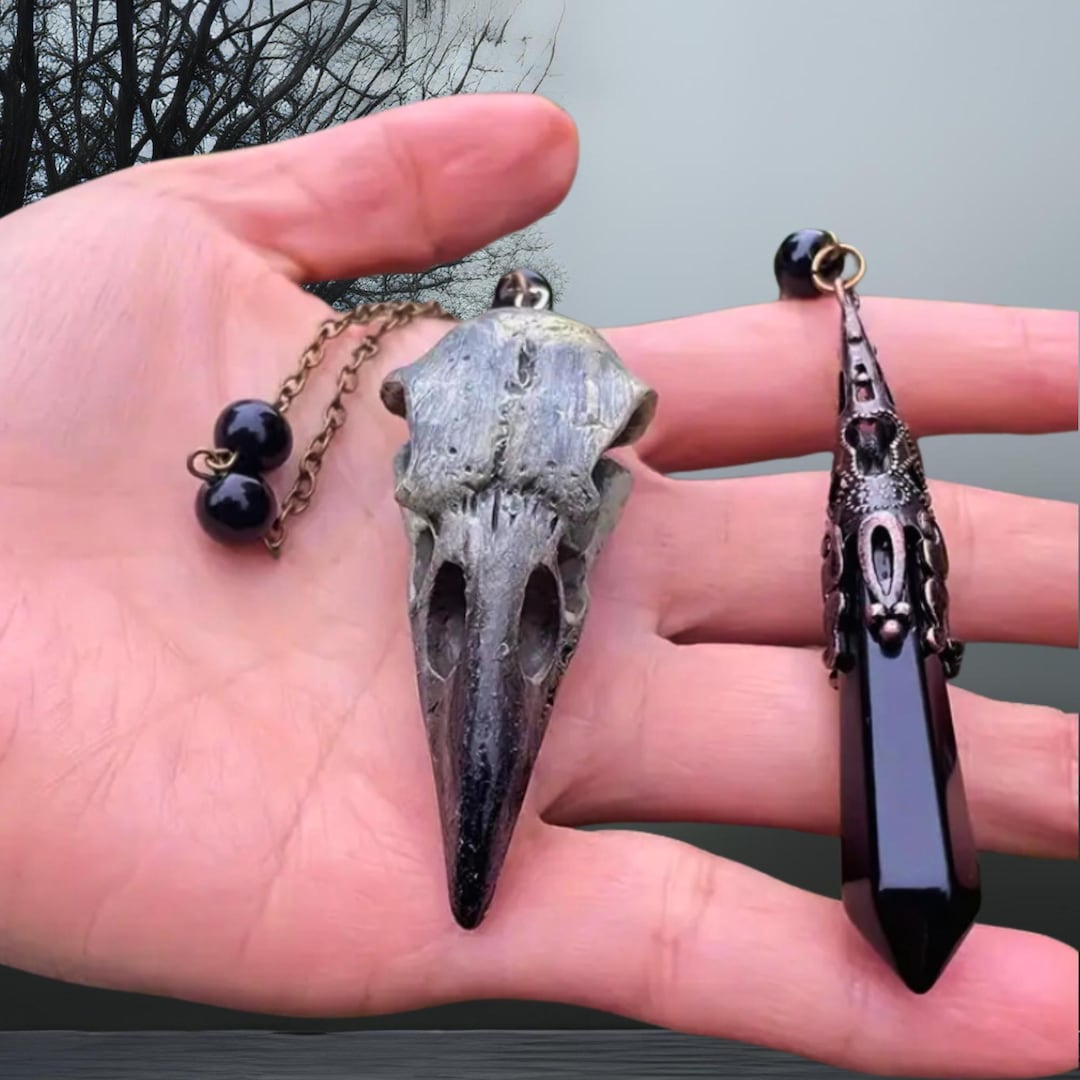 Black Obsidian & Raven Skull Pendulum - Dual Tarot Talisman, Protection ...