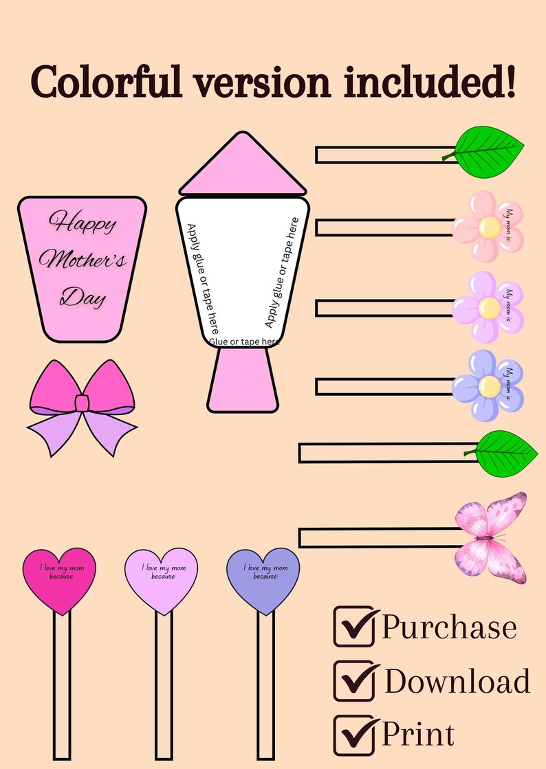 Mother's Day Flower Bouquet Coloring Craft for Kids, I Love My Mom ...