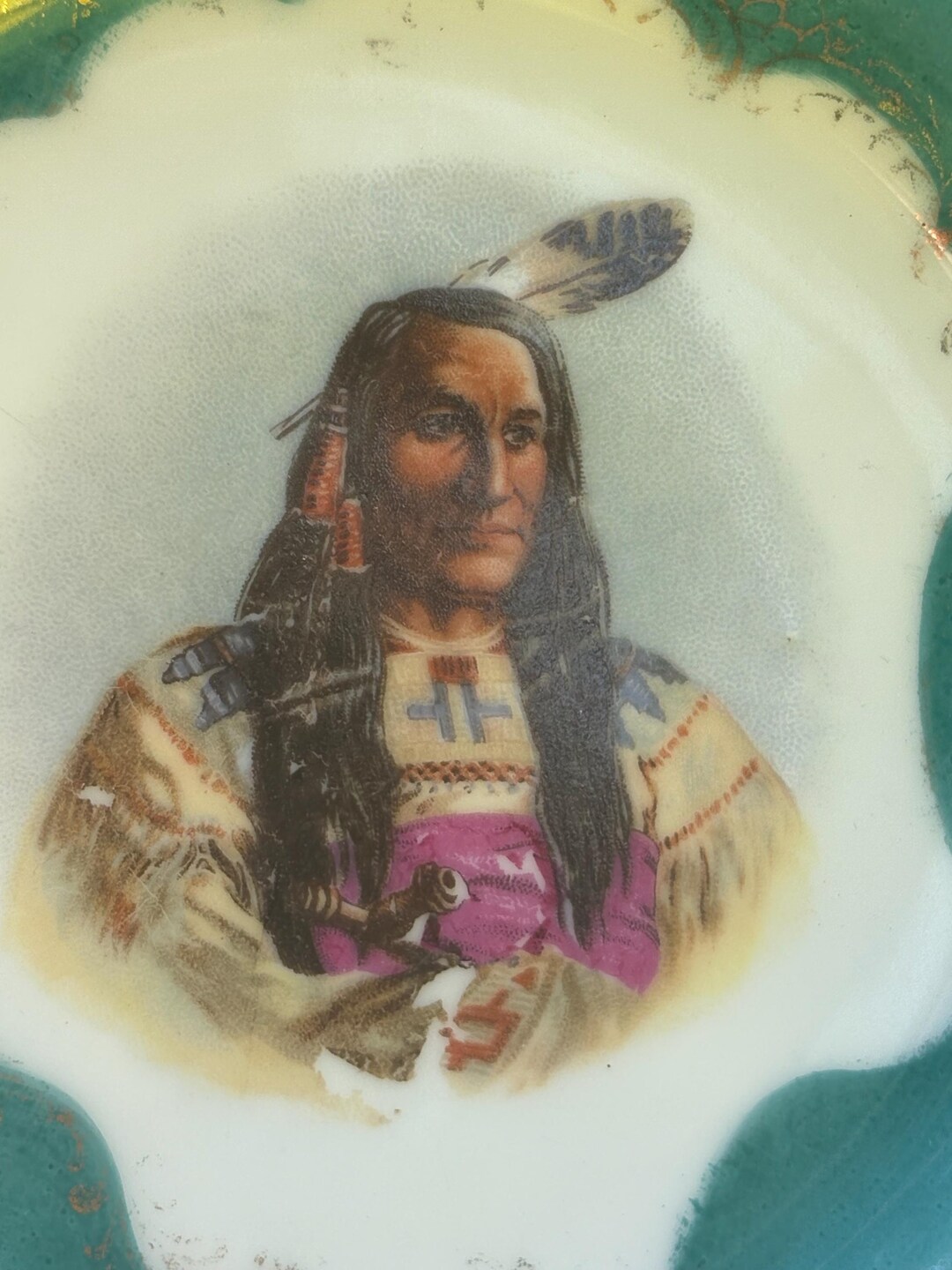 Royal Saxe Plate Featuring a Portrait of a Native American Chief. Made ...