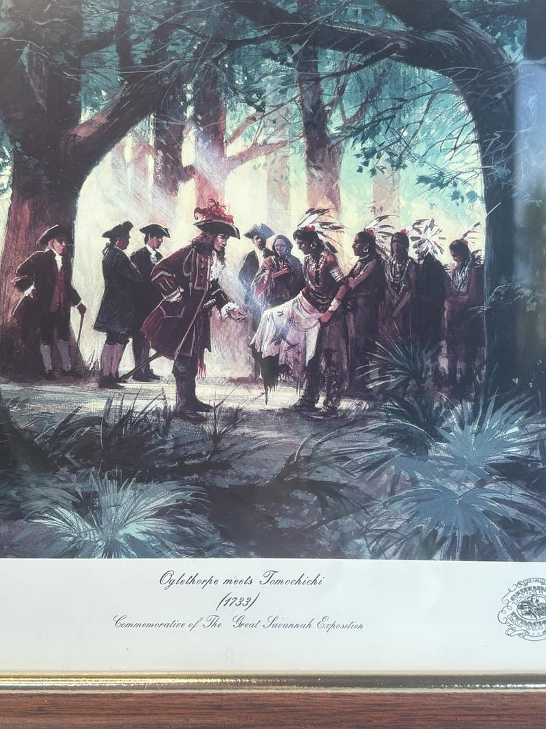 Framed Print Depicting the Meeting Between Olgethorpe and Tomochichi in ...