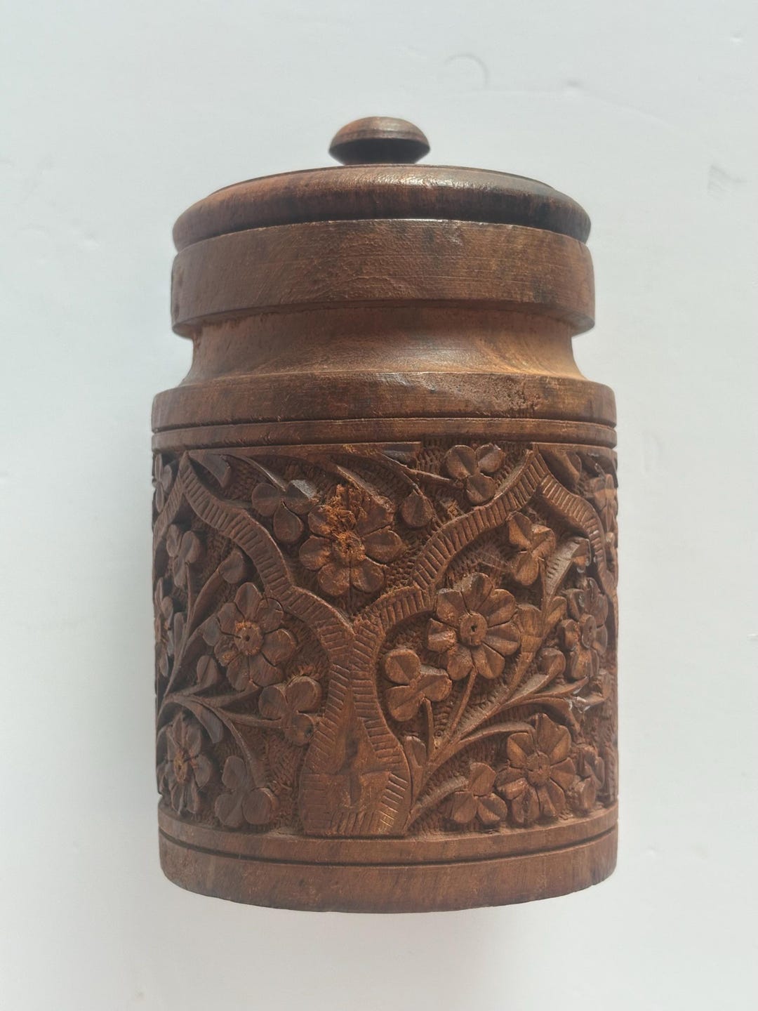 Vintage Hand Carved Wooden Jar From India - Etsy