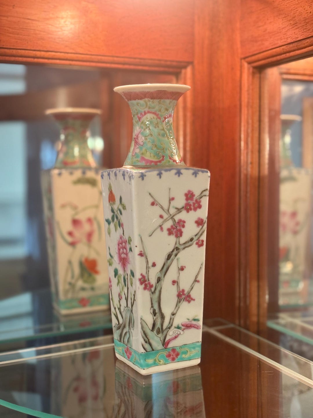 Chinese Porcelain Square-form Vase With a Flared Mouth. “famille Rose ...