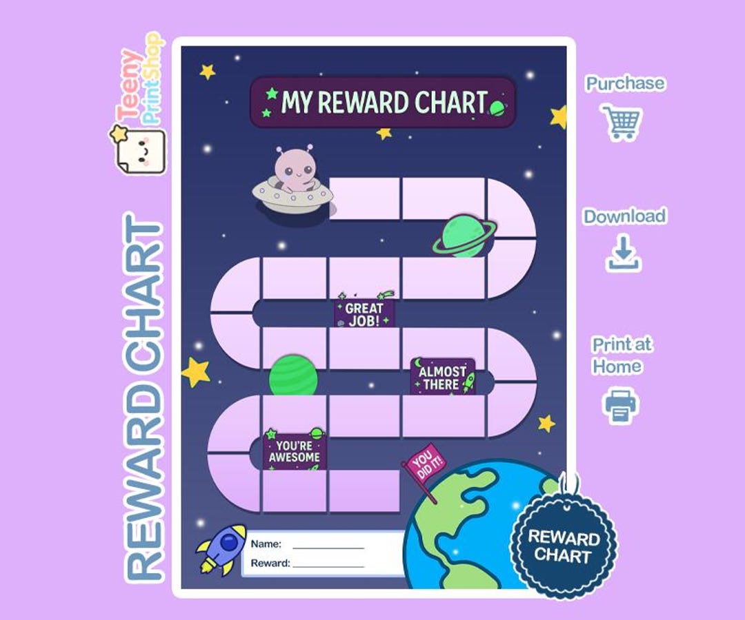 Purple Space Reward Chart Printable | Cute Alien Kids Chore Chart ...