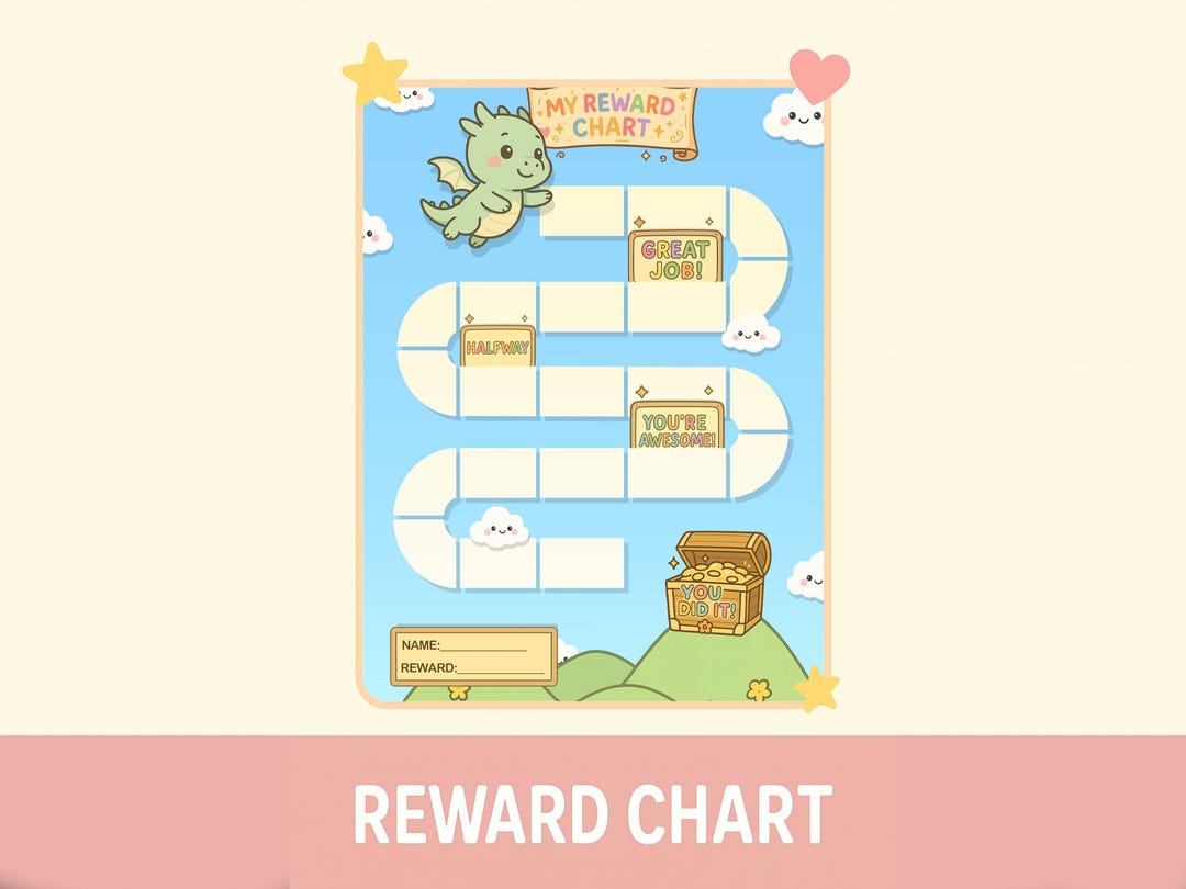 Printable Dragon Reward Chart for Kids – Cute Behavior & Chore Sticker ...