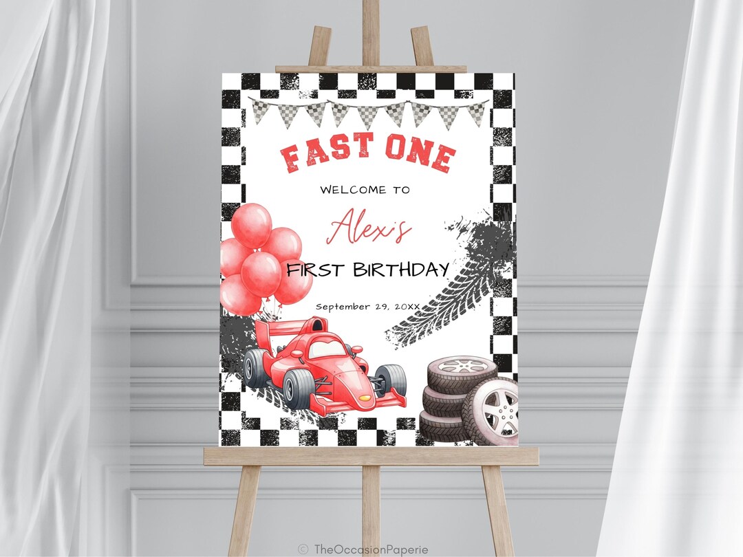Fast One Welcome Sign, Fast One Birthday Decoration, Race Car Birthday ...