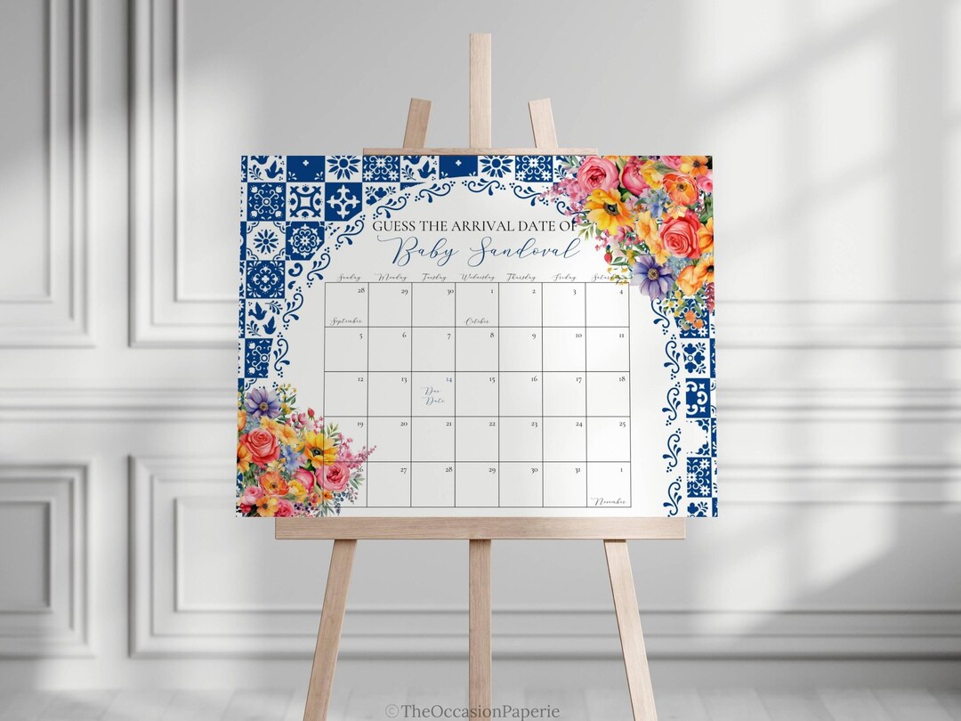 Cielito Lindo Baby Shower Due Date Calendar Talavera Baby Shower Papel ...