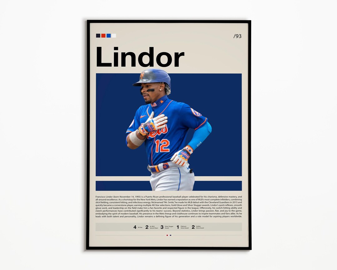 Francisco Lindor Poster, New York Mets, Baseball Prints, Sports Poster ...