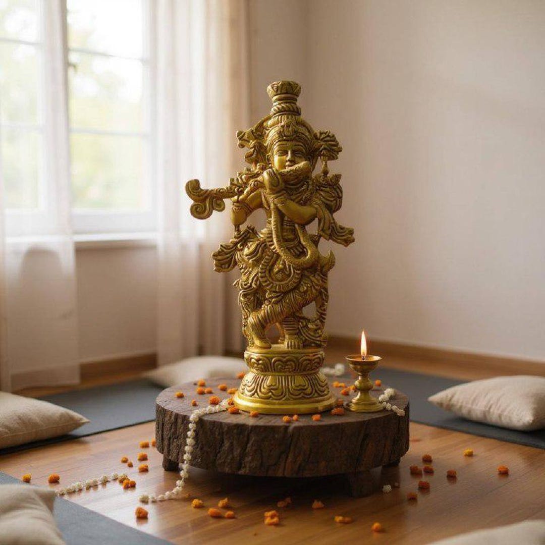 Handmade Krishna Pure Brass Statue, Office Desk, Temples, Hindu God for ...