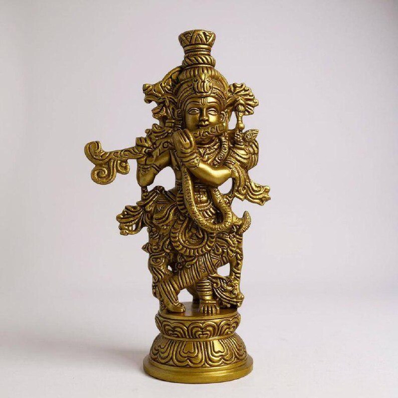 Handmade Krishna Pure Brass Statue, Office Desk, Temples, Hindu God for ...