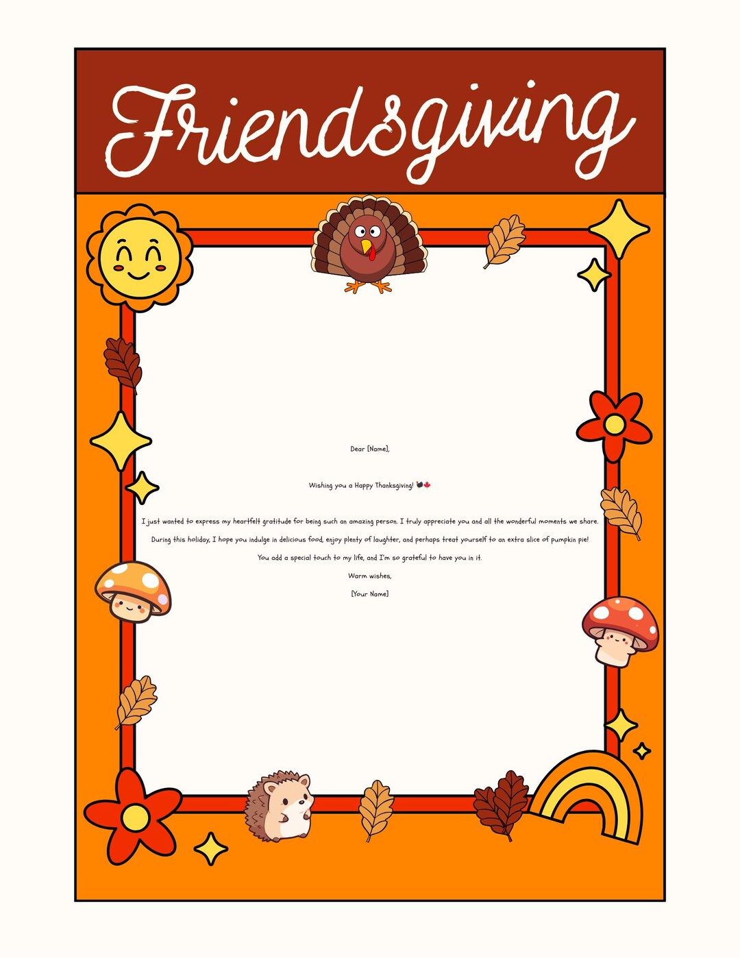 Kid-friendly Thanksgiving Letter: Editable Canva Template (digital ...