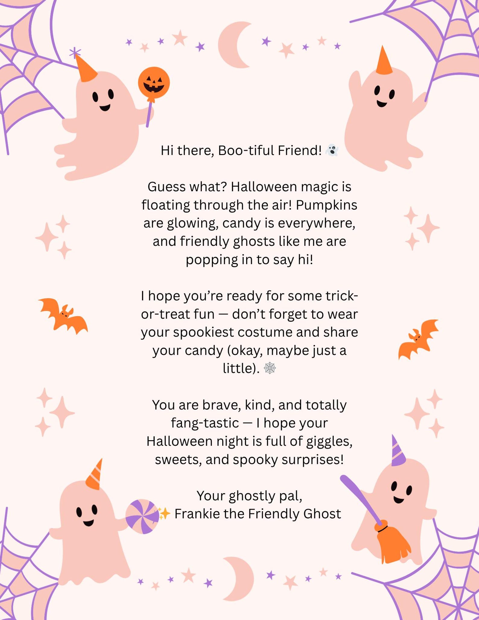 Halloween Letter From Frankie the Friendly Ghost (PDF) - Etsy