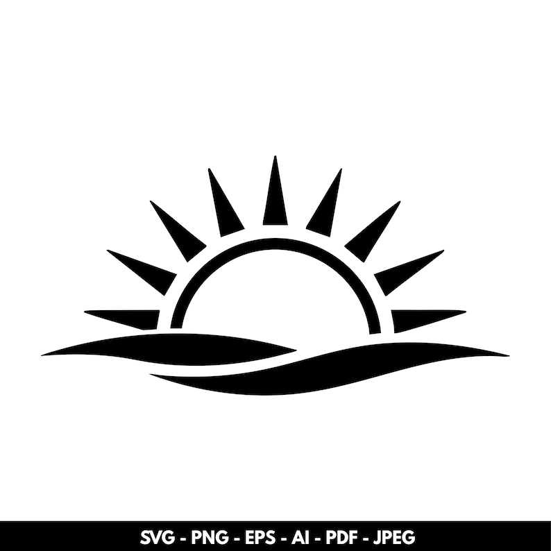 Sunrise SVG PNG | Minimal Sun Over Waves Cut File | Sun Line Art ...
