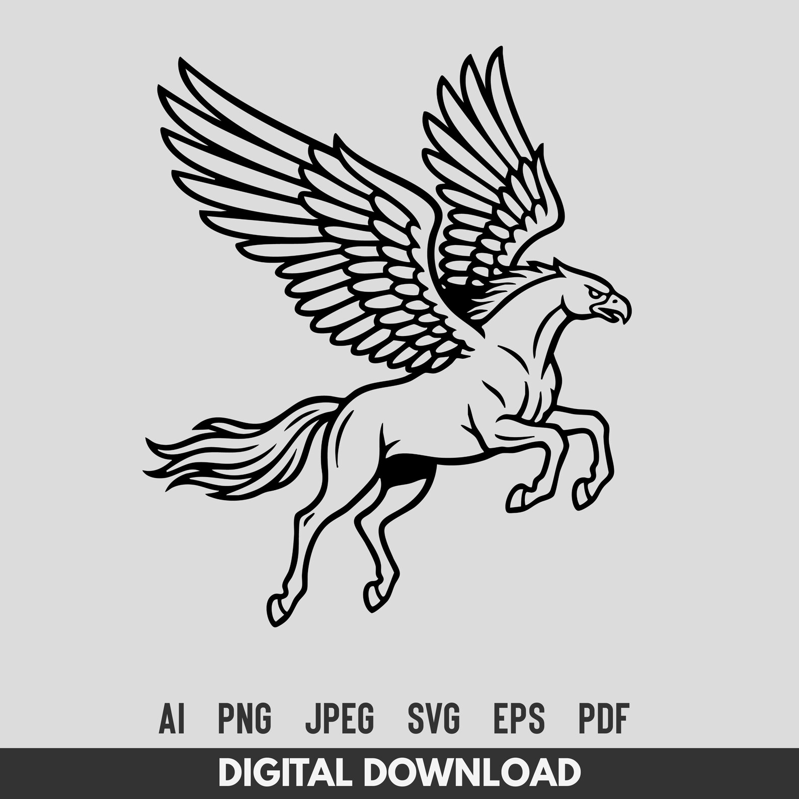 Hippogriff SVG: Mythical Winged Creature Line Art Cut File for Cricut ...