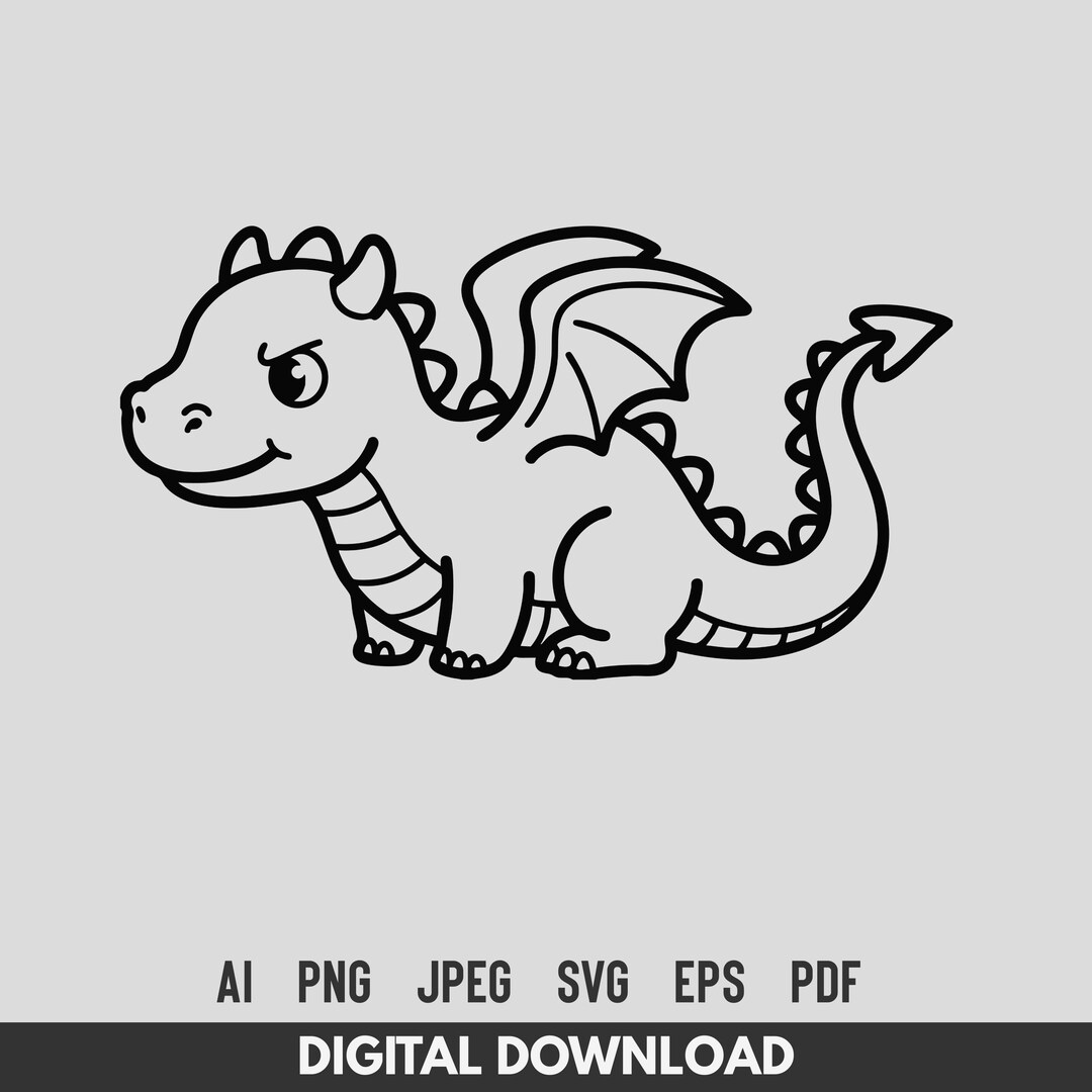 Baby Dragon SVG Cute Dragon Line Art – Cut File for Cricut & Silhouette ...