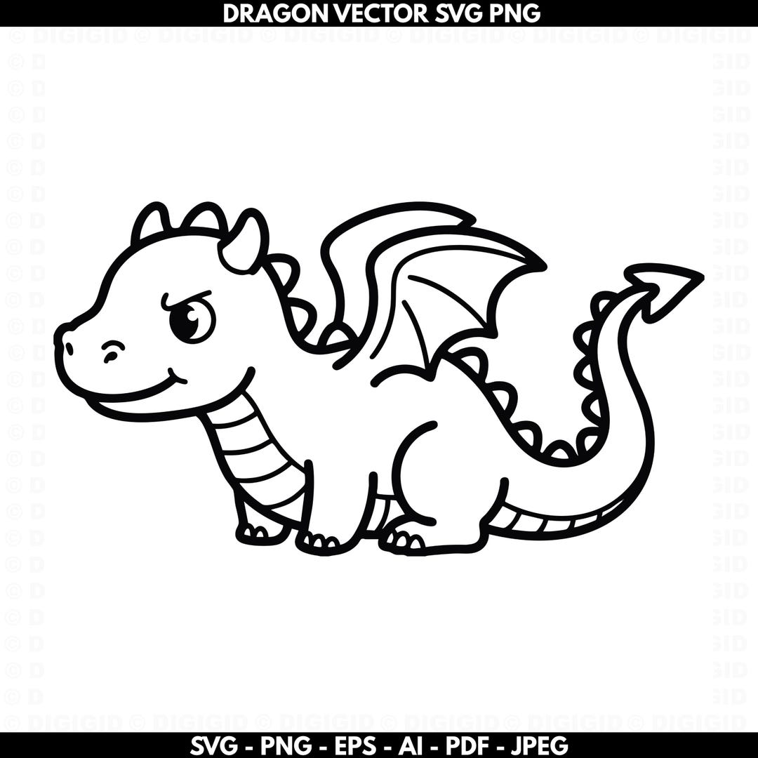 Dragon Vector Svg Png | Baby Dragon Line Art for Cricut Silhouette - Etsy