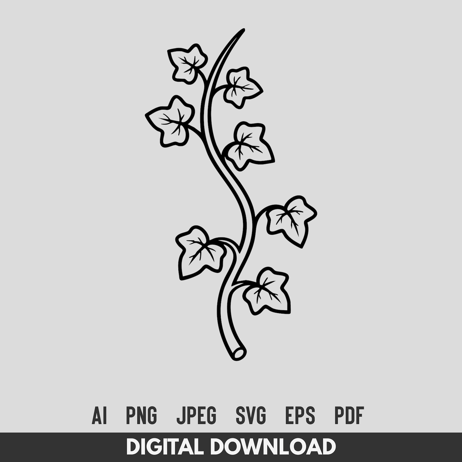 Ivy Branch SVG: Botanical Vine Line Art Cut File for Cricut ...
