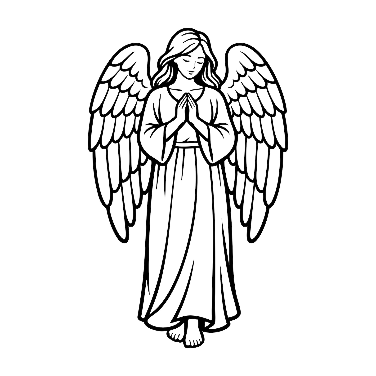 Angel Statue SVG PNG | Praying Angel Line Art Cut File | Religious ...