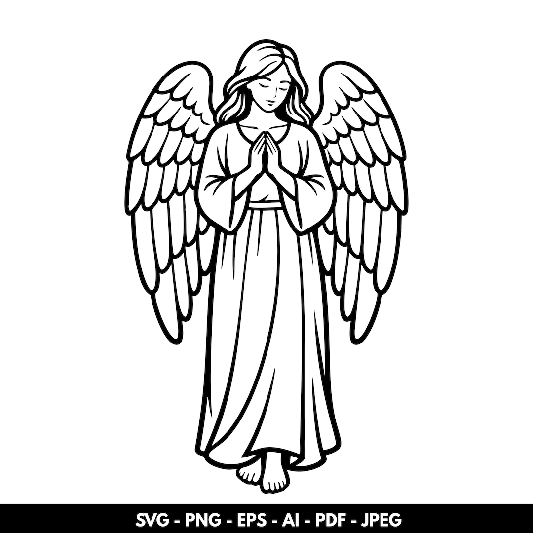 Angel Statue SVG PNG | Praying Angel Line Art Cut File | Religious ...