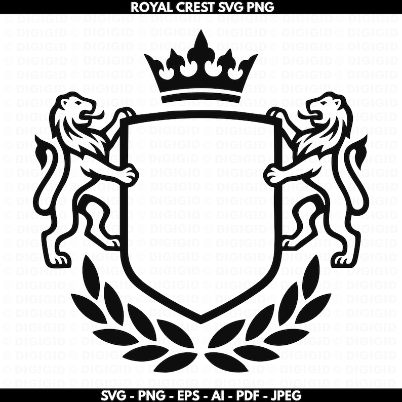 Royal Crest SVG PNG | Heraldic Shield Line Art | Cricut File - Etsy
